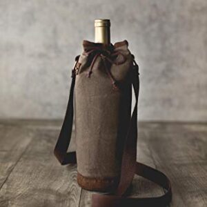 LEGACY - a Picnic Time brand Waxed Canvas Wine Tote, Insulated Growler and Bottle Carrier, (Khaki Green)