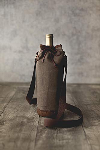 LEGACY - a Picnic Time brand Waxed Canvas Wine Tote, Insulated Growler and Bottle Carrier, (Khaki Green)