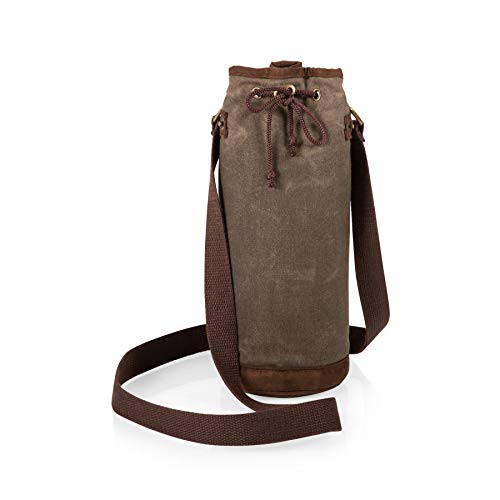 LEGACY - a Picnic Time brand Waxed Canvas Wine Tote, Insulated Growler and Bottle Carrier, (Khaki Green)