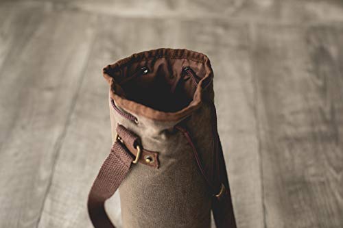 LEGACY - a Picnic Time brand Waxed Canvas Wine Tote, Insulated Growler and Bottle Carrier, (Khaki Green)