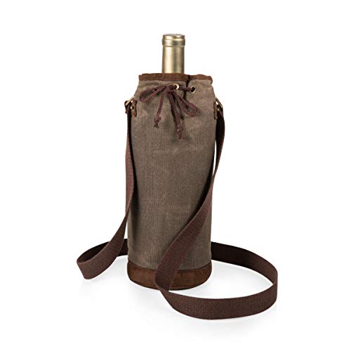 LEGACY - a Picnic Time brand Waxed Canvas Wine Tote, Insulated Growler and Bottle Carrier, (Khaki Green)