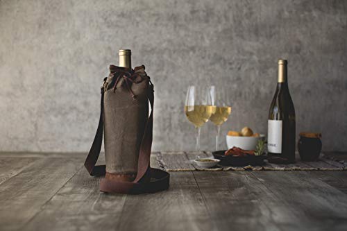 LEGACY - a Picnic Time brand Waxed Canvas Wine Tote, Insulated Growler and Bottle Carrier, (Khaki Green)