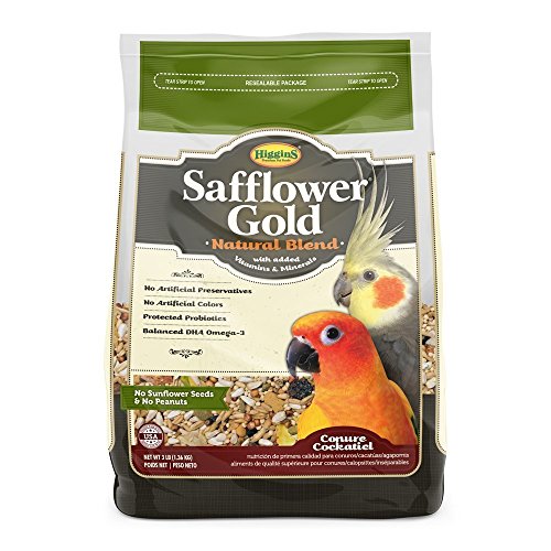 Higgins Safflower Gold Conure & Cockatiel Bird Food. 3 lb. Bag. Conure Food, Cockatiel Food