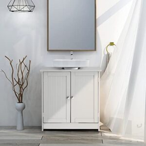 Bonnlo Pedestal Under Sink Storage Vanity with 2 Doors Traditional Bathroom Cabinet Space Saver Organizer 23 5/8" x 11 7/16" x 23 5/8" (L x W x H) White (Pedestal Sink)