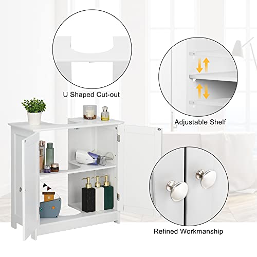 Bonnlo Pedestal Under Sink Storage Vanity with 2 Doors Traditional Bathroom Cabinet Space Saver Organizer 23 5/8" x 11 7/16" x 23 5/8" (L x W x H) White (Pedestal Sink)