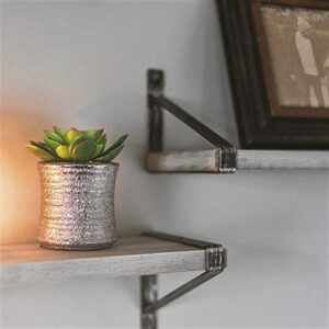 Under.Stated Wall Mounted Wood Shelves – Floating Solid Wood Shelf with Rustic Silver Painted Brackets, Set of 2 (Rustic Gray)