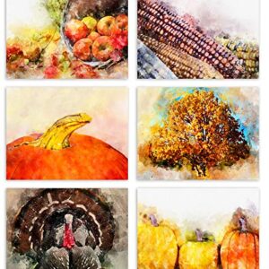 Max Emporium Watercolor Autumn Blank Note Cards - Blank Greeting Cards - 6 Fall Designs - Includes Card and Envelopes - 5.5"X4.25" (24 Pack)