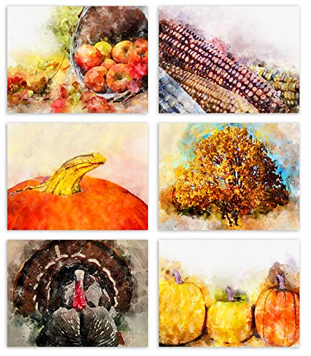 Max Emporium Watercolor Autumn Blank Note Cards - Blank Greeting Cards - 6 Fall Designs - Includes Card and Envelopes - 5.5"X4.25" (24 Pack)