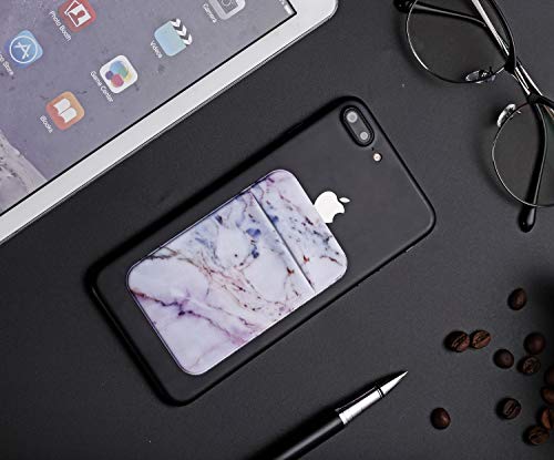 2Pack Marble Adhesive Phone Pocket,Cell Phone Stick On Card Wallet Sleeve,Credit Cards/ID Card Holder(Double Secure) with Sticker for Back of iPhone,Android and All Smartphones-Black&Purple Marble