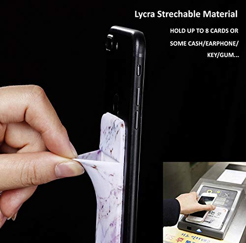 2Pack Marble Adhesive Phone Pocket,Cell Phone Stick On Card Wallet Sleeve,Credit Cards/ID Card Holder(Double Secure) with Sticker for Back of iPhone,Android and All Smartphones-Black&Purple Marble