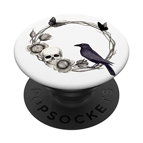 Black Spooky Fall Halloween Bird Crow Wreath Skull PopSockets PopGrip: Swappable Grip for Phones & Tablets