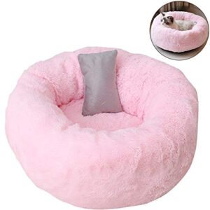 tinton life luxury plush pet bed with pillow for cats small dogs round donut cuddler oval cozy self-warming cat bed for improved sleep pink m