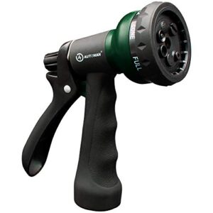 automan-garden-hose-nozzle,abs water spray nozzle with heavy duty 7 adjustable watering patterns,slip resistant for watering plants,lawn& garden,washing cars,cleaning,showering pets & outdoor fun.