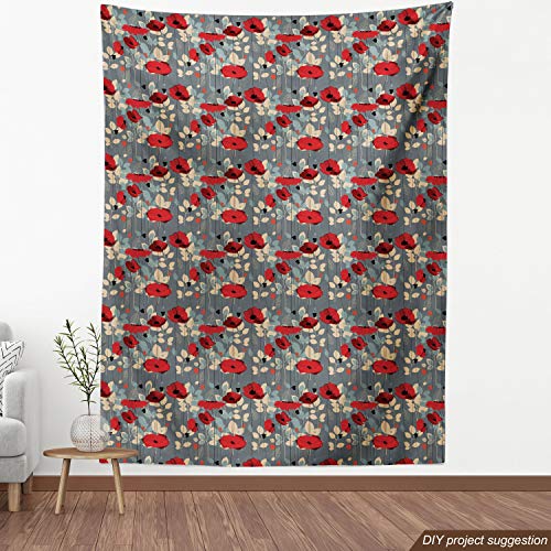 Ambesonne Poppy Flower Water Resistant Fabric by The Yard Abstraction of a Growing Floral Garden Leaves Botanical Modern Nature Decorative Fabric for DIY Upholstery and Home Accents 1 Yard Beige Grey