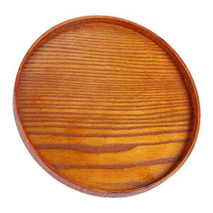 Round Natural Wood Serving Tray Wooden Plate Platter Tea Food Dishes Water Drink for Countertop Kitchen Coffee Table Breakfast (27cm)