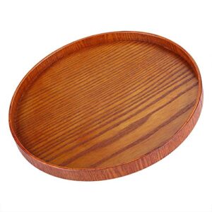 Round Natural Wood Serving Tray Wooden Plate Platter Tea Food Dishes Water Drink for Countertop Kitchen Coffee Table Breakfast (27cm)