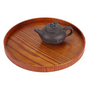 Round Natural Wood Serving Tray Wooden Plate Platter Tea Food Dishes Water Drink for Countertop Kitchen Coffee Table Breakfast (27cm)