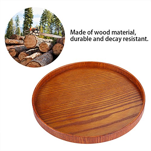 Round Natural Wood Serving Tray Wooden Plate Platter Tea Food Dishes Water Drink for Countertop Kitchen Coffee Table Breakfast (27cm)