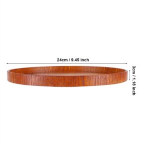 Round Natural Wood Serving Tray Wooden Plate Platter Tea Food Dishes Water Drink for Countertop Kitchen Coffee Table Breakfast (24cm)