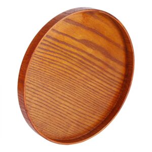 Round Natural Wood Serving Tray Wooden Plate Platter Tea Food Dishes Water Drink for Countertop Kitchen Coffee Table Breakfast (24cm)