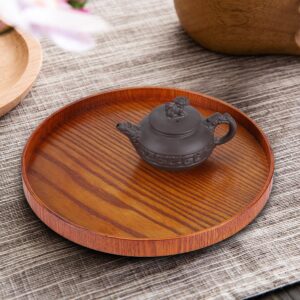 Round Natural Wood Serving Tray Wooden Plate Platter Tea Food Dishes Water Drink for Countertop Kitchen Coffee Table Breakfast (24cm)