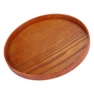 Round Natural Wood Serving Tray Wooden Plate Platter Tea Food Dishes Water Drink for Countertop Kitchen Coffee Table Breakfast (24cm)