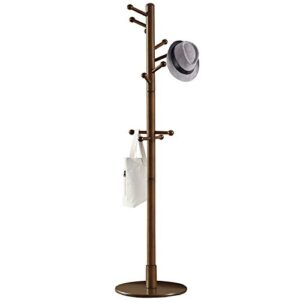 vlush sturdy wooden coat rack stand, entryway hall tree coat tree with solid round base for hat,clothes,purse,scarves,handbags,umbrella-(dark brown, 11 hooks)