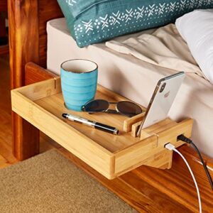 House Ur Home Bamboo Bedside Shelf for Bed, Dorm Bed Shelf fits a Laptop, Books, and Drink, Removeable Bedside Tray with USB Ports to Charge Devices, Versatile bunk Bed Shelf for Small Spaces & loft