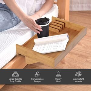 House Ur Home Bamboo Bedside Shelf for Bed, Dorm Bed Shelf fits a Laptop, Books, and Drink, Removeable Bedside Tray with USB Ports to Charge Devices, Versatile bunk Bed Shelf for Small Spaces & loft