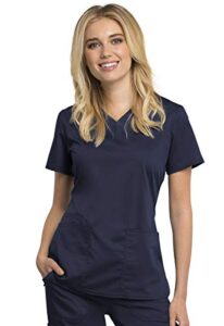 cherokee women scrubs top workwear revolution tech v-neck ww770ab, xl, navy