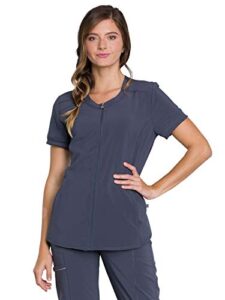 cherokee infinity women scrubs top zip front v-neck ck810a, s, pewter