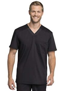 cherokee men's tuckable v-neck scrub top with trio blend stretchable fabric ww755ab, m, black