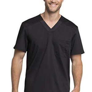 Cherokee Men's Tuckable V-Neck Scrub Top with Trio Blend Stretchable Fabric WW755AB, M, Black