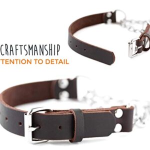 Mighty Paw Leather Martingale Dog Collar | Premium No Pull Dog Collar Martingale Collar for Dogs, Stainless Steel Chain, Limited Chain Cinch Training Collar. for Large, Medium and Small Dogs (Brown)