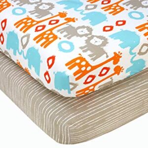 Sumersault Animals 2 Piece Fitted Crib Sheets, Orange, Turquoise, Grey, White