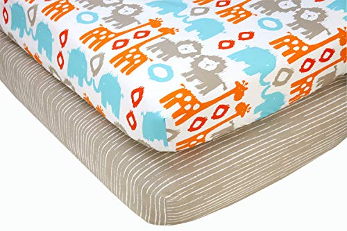 Sumersault Animals 2 Piece Fitted Crib Sheets, Orange, Turquoise, Grey, White