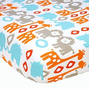 Sumersault Animals 2 Piece Fitted Crib Sheets, Orange, Turquoise, Grey, White