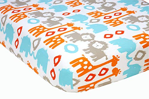 Sumersault Animals 2 Piece Fitted Crib Sheets, Orange, Turquoise, Grey, White