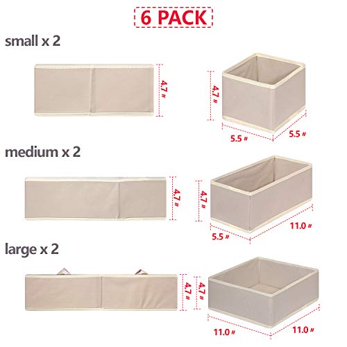 DIOMMELL 6 Pack Foldable Cloth Storage Box Closet Dresser Drawer Organizer Fabric Baskets Bins Containers Divider with Drawers for Clothes, Underwear, Bras, Socks, Lingerie, Clothing