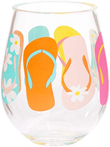 X&O Paper Goods Pastel Flip Flops Plastic Stemless Wine Glass, 12 oz., 3.5'' W x 4.5'' H