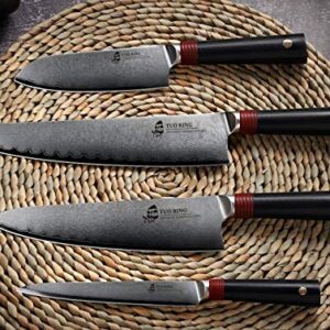 TUO Damascus Chef's Knife - Kitchen Chef Knives - Japanese AUS-10 Damascus Steel - Dishwasher Safe G10 Handle - Gift Case Included - RING-RC Series TC0301RC - 8"