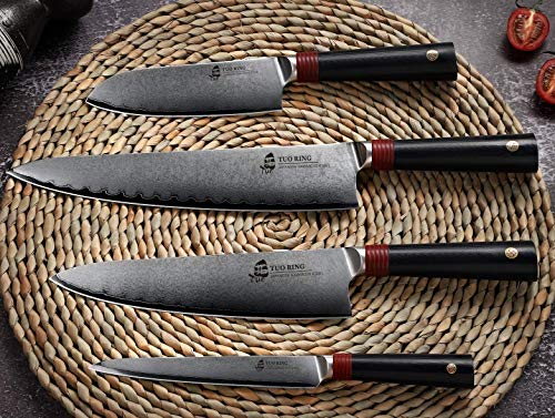 TUO Damascus Chef's Knife - Kitchen Chef Knives - Japanese AUS-10 Damascus Steel - Dishwasher Safe G10 Handle - Gift Case Included - RING-RC Series TC0301RC - 8"