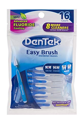 DenTek Easy Brush Interdental Cleaners, Brushes Between Teeth, Wide, Mint Flavor, 16 Count, Pack of 6