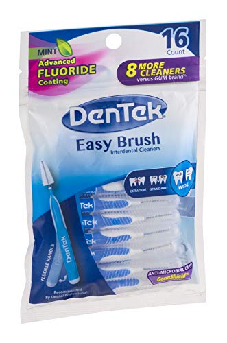 DenTek Easy Brush Interdental Cleaners, Brushes Between Teeth, Wide, Mint Flavor, 16 Count, Pack of 6