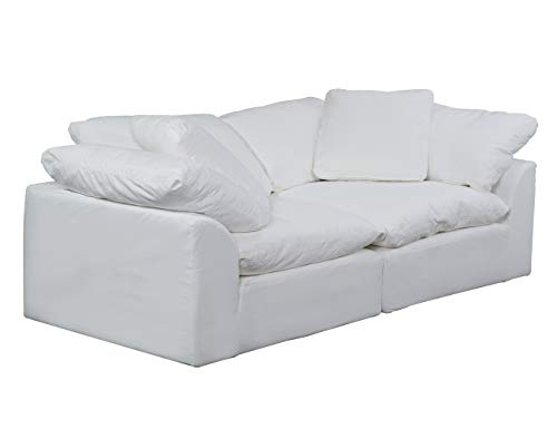 Sunset Trading Cloud Puff 2 Piece Modular Performance White Sectional Slipcovered Sofa, Moisture Resistant Fabric,