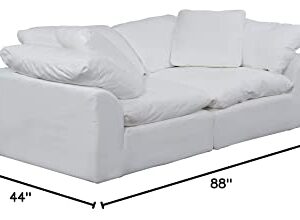 Sunset Trading Cloud Puff 2 Piece Modular Performance White Sectional Slipcovered Sofa, Moisture Resistant Fabric,