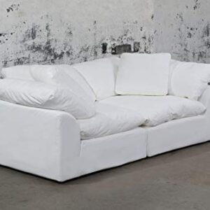 Sunset Trading Cloud Puff 2 Piece Modular Performance White Sectional Slipcovered Sofa, Moisture Resistant Fabric,