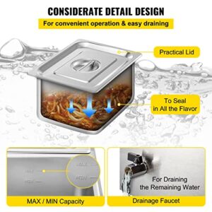 VEVOR 110V 2 Commercial Food Warmer 850W Electric Steam Table 15cm/6inch Deep Stainless Steel Bain Marie 11Quart/Pan for Buffet Catering, Silver