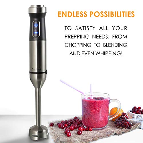 Megachef MC-158C 4 in 1 Multipurpose Immersion Hand Blender with Speed Control and Accessories, 4in1, Silver