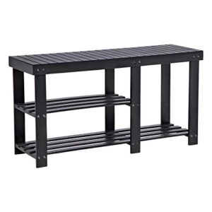 songmics bamboo shoe bench, shoe rack for boots, entryway storage organizer, 3-tier shoe shelf, for hallway, bathroom, living room, corridor, black ulbs06bk